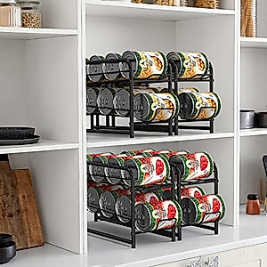 Can Organizer for Pantry 2 Pack Stackable Can Storage Dispenser Rack Canned Food Holder for Refrigerator Kitchen Cabinet, Black