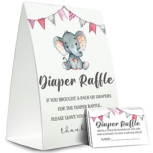 Diaper Raffle Sign,Diaper Raffle Baby Shower Game Kit (1 Standing Sign + 50 Guessing Cards),Baby Showers Decorations,Card for Baby Shower Game to Bring a Pack of Diapers-N10