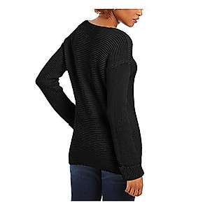 CHARTER CLUB Womens Black Textured Solid Long Sleeve V Neck T-Shirt Sweater Size XS