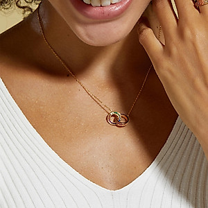 ALLNOEL Colorful Cubic Zirconia Necklace Gold Sterling Silver Double Ring Necklace Simple Gold Collarbone Chain Necklace for Women Girls