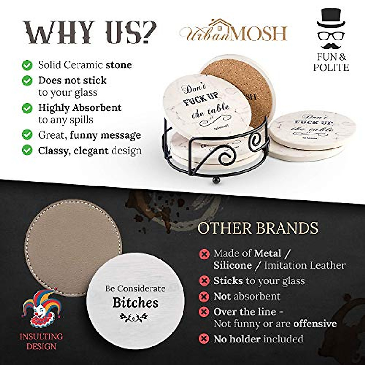 Funny Drink Coasters - Home Decor Gifts Housewarming Gift, House Decor Coasters for Coffee Table Decor, House Warming Gifts New Home Couple, Decorations for Living Room Decor New Home Gift for Home