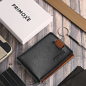PRIMOXE RFID Blocking Bifold Slim Vegan Leather Minimalist Front Pocket Wallets for Men Money Clip