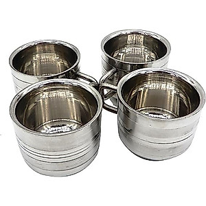 WhopperOnline Double Wall Espresso Coffee Cups Set of 4, Stainless Steel Tea Coffee Mug Cups, Reusable and Dishwasher Safe - 6 oz