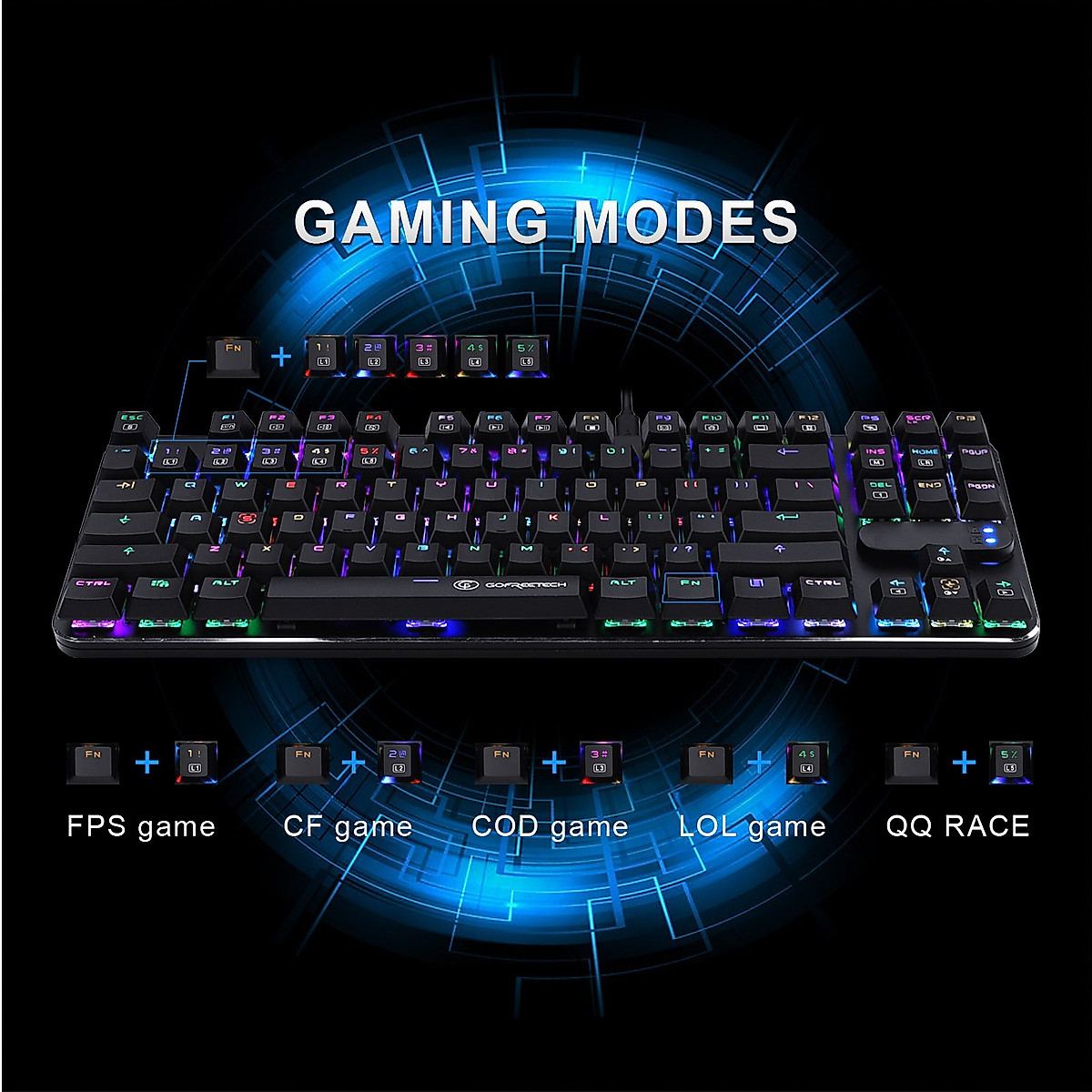 Mechanical Keyboard Wired 87 Keys RGB Gaming Keyboard Brown Switches LED-Backlit Mode Computer Game Keyboard for Office Gaming Gamer