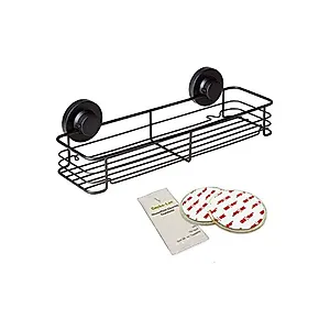 Gecko-Loc 🦎 Large Wide Suction Cup Lock Wall Mount Bathroom Shower Caddy - Wire Storage Basket Rack Organizer - Shampoo Bottle Holder (Black)