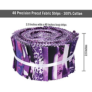 Soimoi 40Pcs Tie Dye Print Cotton Precut Fabrics for Quilting Craft Strips 2.5x42inches Jelly Roll - Purple