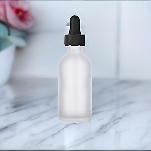 JUVITUS 2 oz / 60 ml Frosted Clear Glass Boston Round Bottle with Graduated Measurement Black Dropper (12 pack) + Funnel