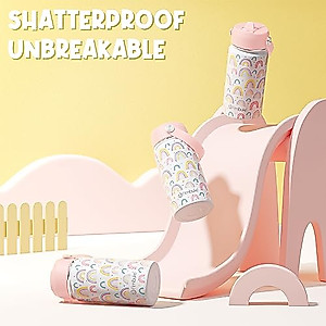 Fimibuke Kids Insulated Water Bottle - 14oz BPA-FREE Double Wall Vacuum Tumbler 18/8 Stainless Steel Leak Proof Kids Cup with Straw Metal Water Bottle for School Boy Girl (2 Pack, RAINBOW+MERMAID)