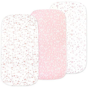 Baby Bassinet Sheet Set for Boy and Girl, 3 Pack, Universal Fitted for Oval, Hourglass & Rectangle Bassinet Mattress, Fitted Sheets Size 32 x 16 x 4 Inches, Pink Stars