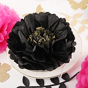 Fonder Mols Tissue Paper Flowers Pom Poms Blooms(Black & Hot Pink, 12pcs) for Bridal Shower Bachelorette Birthday Party Nursery Wall Decorations, Hot Pink and Black Party Decorations