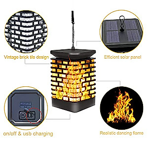 arzerlize Solar Lanterns Outdoor Hanging, Garden Decorations, led Solar Lights Dancing Flame Patio Decor Pathway Landscape Waterproof auto on/Off Yellow 4/P