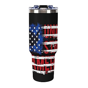 100% BLUE COLLAR Large Capacity American Flag Water Bottle, Stainless Steel Cup with Rubber Ring and Straw, Fashion Car Cups Fits in Cup Holder for Travel