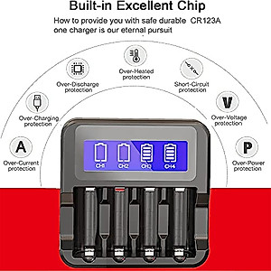 123A Battery for Arlo,4 Pack Batteries and LCD Display Charger with Arlo Wireless Cameras Certified Works with Arlo VMS3130 VMC3030 VMK3200 VMS3330 3430 3530 Cameras and More