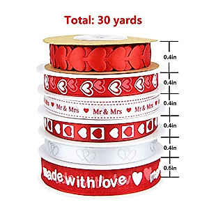 6 Pieces Mother's Day Ribbons Printed Heart Satin Ribbons for Gift Wrapping DIY Supplies Birthday Party Decoration