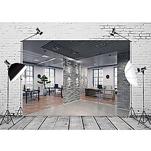 BELECO 7x5ft Fabric Modern Office Backdrop for Video Conference Elegant Business Office Interior Brick Wall Windows Virtual Home Office Photography Background Live Video Zoom Calls Photoshoot Props