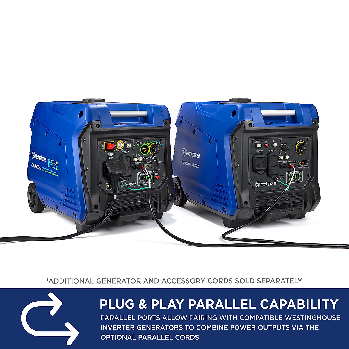 Westinghouse Outdoor Power Equipment 4500 Peak Watt Super Quiet Dual Fuel Portable Inverter Generator, Remote Electric Start, Gas & Propane Powered, RV Ready, CO Sensor, Parallel Capable