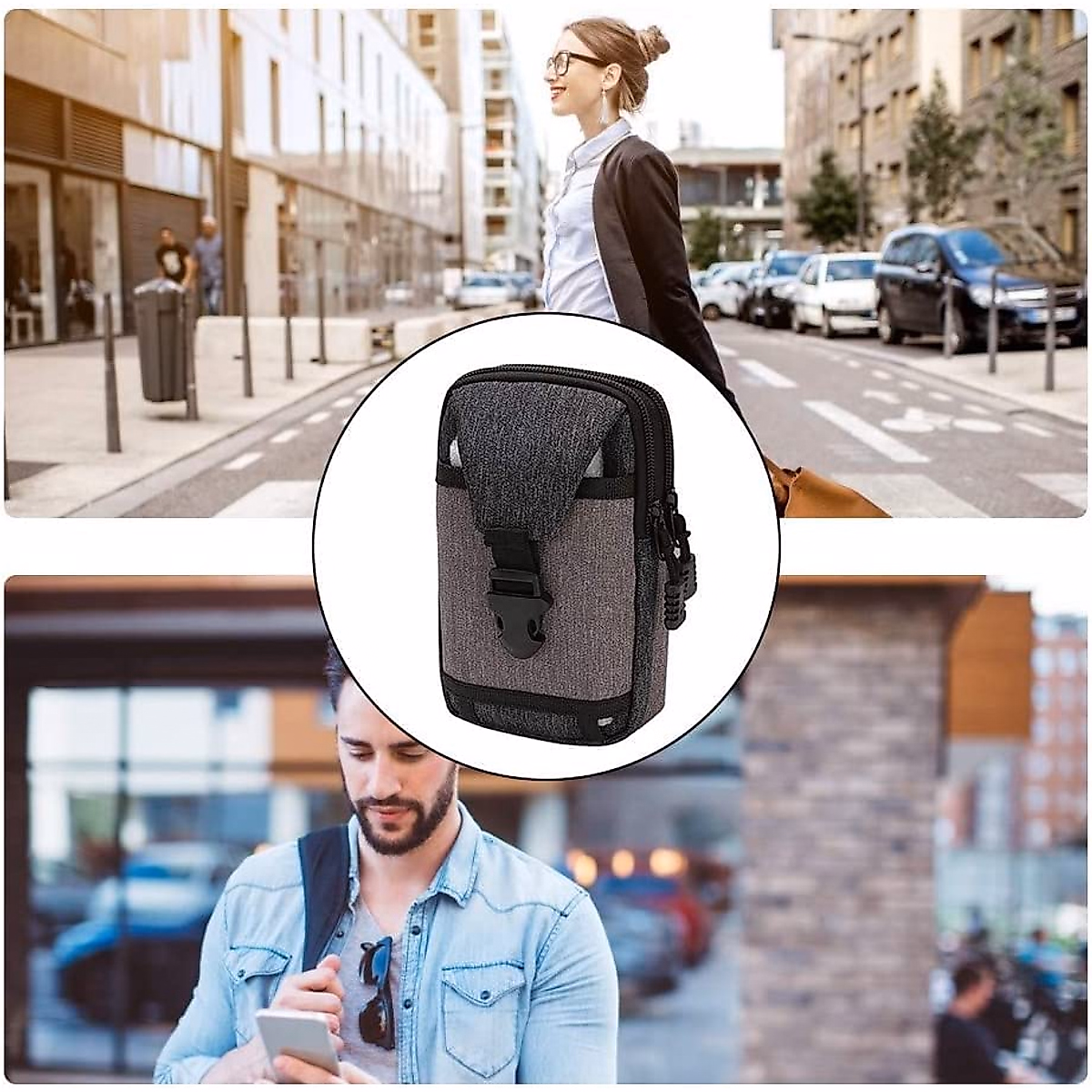 Phooyeejoon Universal Belt Cell Phone Holster, Belt Clip Phone Cover Utility Phone Waist Belt Bag Hip Wallet Pouch for 7'' Smartphone, Nylon Canvas Construction