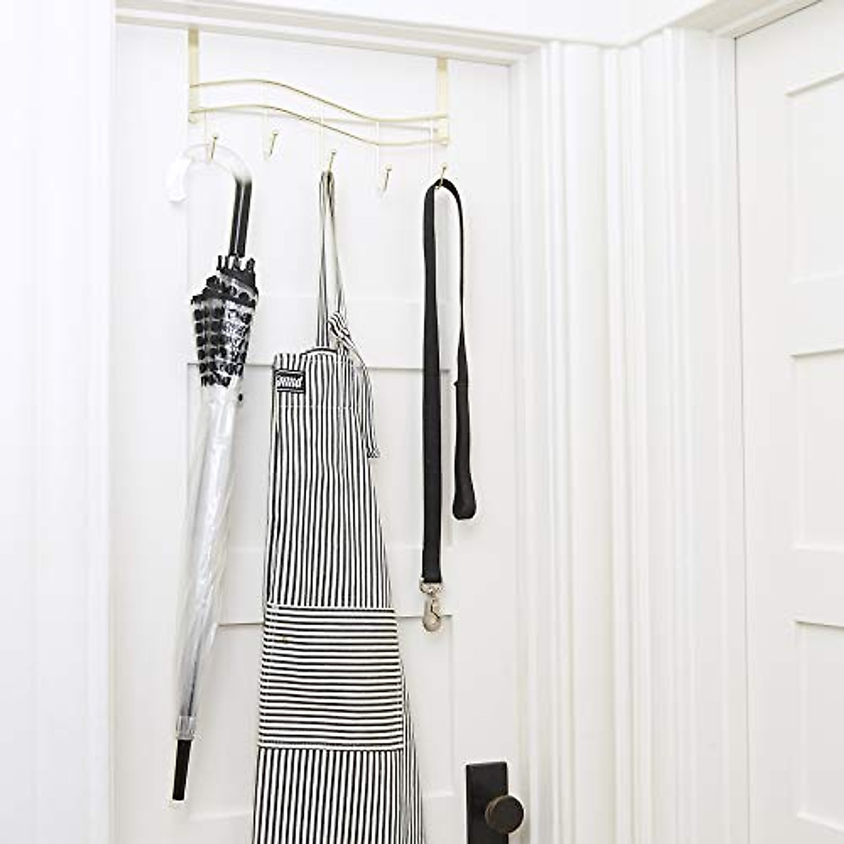 Better Houseware Steel Over-The-Door 5-Hook Storage Rack, Gold Brass