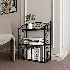 YADOOLIFE Metal Wire Wall Shelf Unit, 3-Tier Wall Mounted Floating Shelves with Liners, Hanging/Standing Storage Shelving Rack for Pantry Bathroom Office Home Organization (Black)