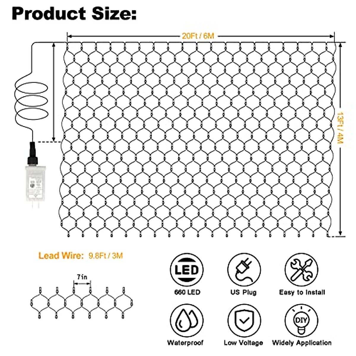 20ft x 13ft Christmas Net Lights Outdoor Mesh Lights - 660 LED Waterproof 8 Modes Remote Timer Dimmable Ceiling Fairy Blanket Lights Plug In for Canopy Roof Wall Bush Lawn Yard Garden (Warm White)