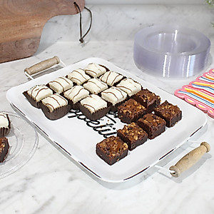 AuldHome Enamelware Bon Appetit Tray (White); Distressed Farmhouse Style Metal Decorative Serving Platter