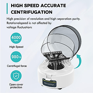 LAB FISH Mini Centrifuge Machine 4000 RPM,980 xg RCF,Lab Benchtop Microcentrifuge W/ 2-in1 Rotor for 0.2/1.5/2ml Capacity Scientific Test Tubes