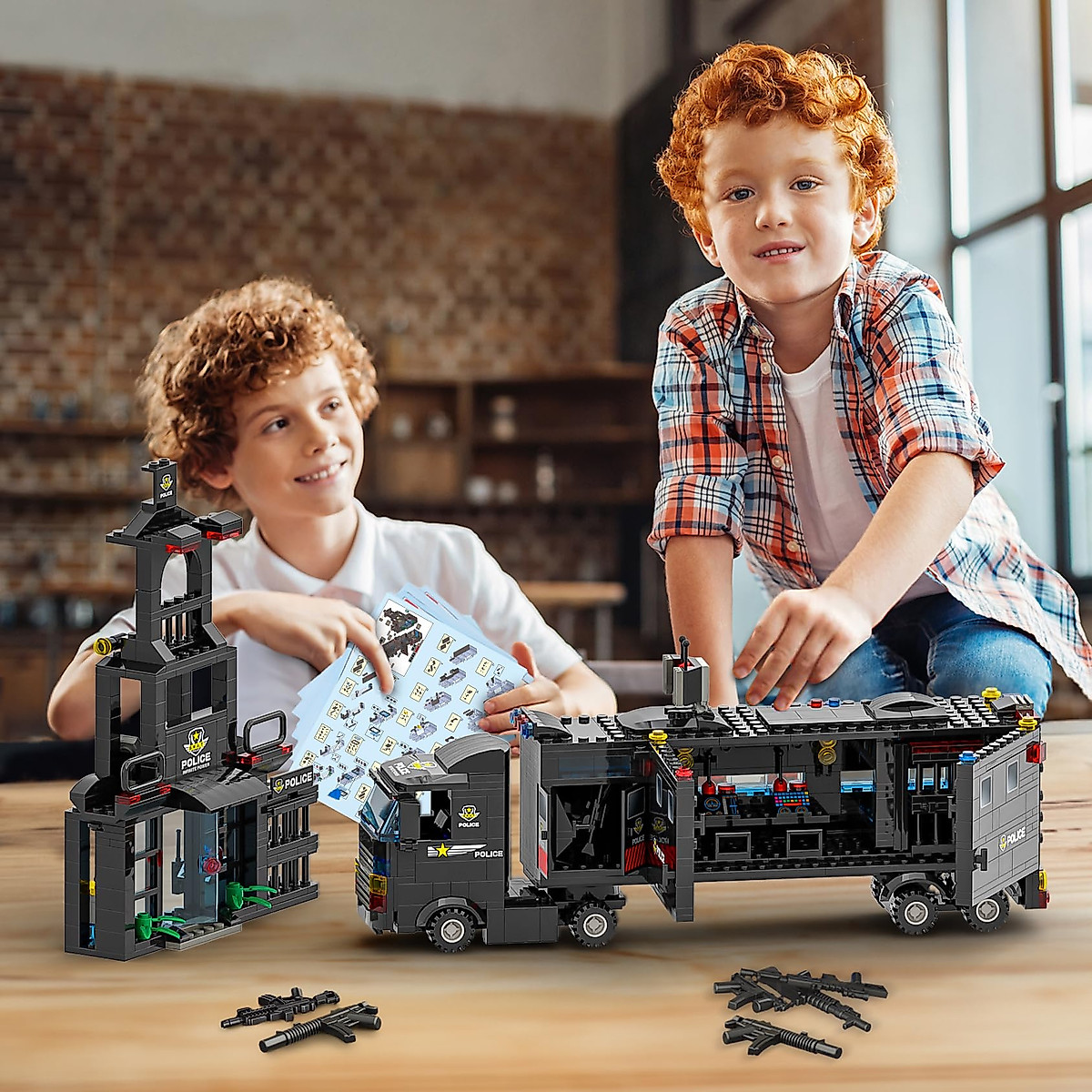 WishaLife 8 IN 1 City Police SWAT Mobile Command Center Truck Toy Building Set, with Police Station Toy, Police Car Toy, Helicopter Toy, Boat Toy, Fun Police Toys Gift for Kids, Boys, Girls Age 6 Plus