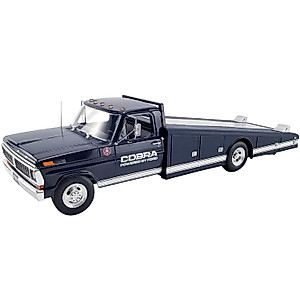 1970 Ford F-350 Ramp Truck Dark Blue with White Stripes Cobra Powered by Ford 1/18 Diecast Model Car by ACME A1801405