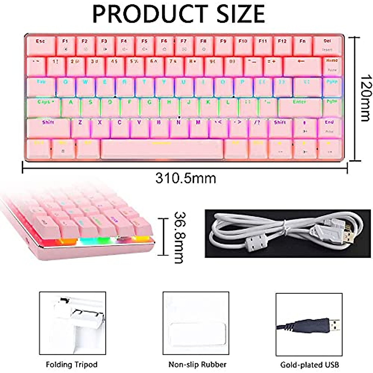 FELICON Wired Mechanical Gaming Keyboard, 82 Keys Compact Rainbow Blacklight Keyboard with Blue Switch, Small and Portable Compatible with Windows PC Laptop Mac Game Office