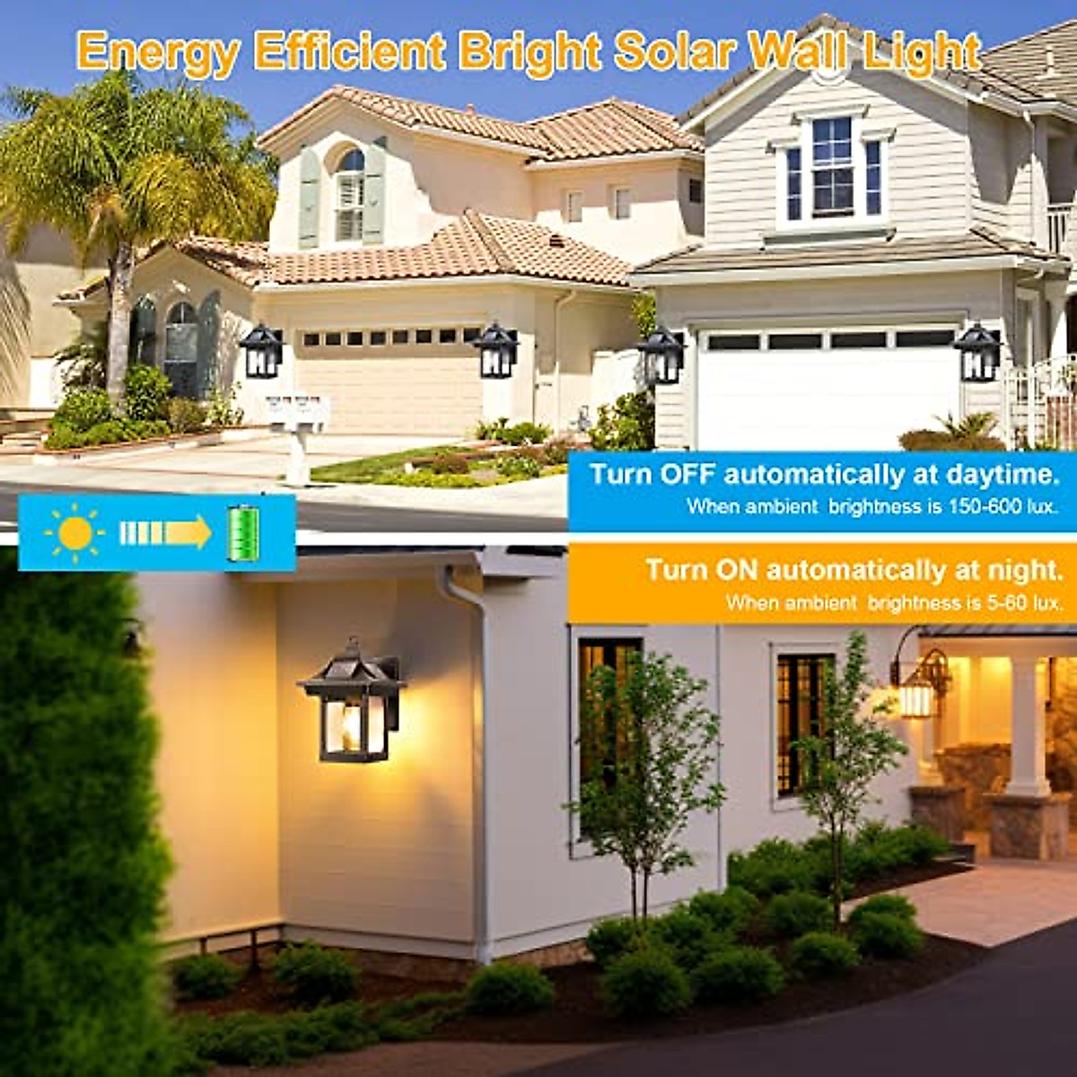 Solar Outdoor Wall Lights 2 Pack, Salangae Motion Sensor Solar Lantern with 3 Modes and IP65 Waterproof, Wireless LED Sconce Lights Dusk to Dawn Exterior Solar Porch Lights, for Outdoor Patio Yard