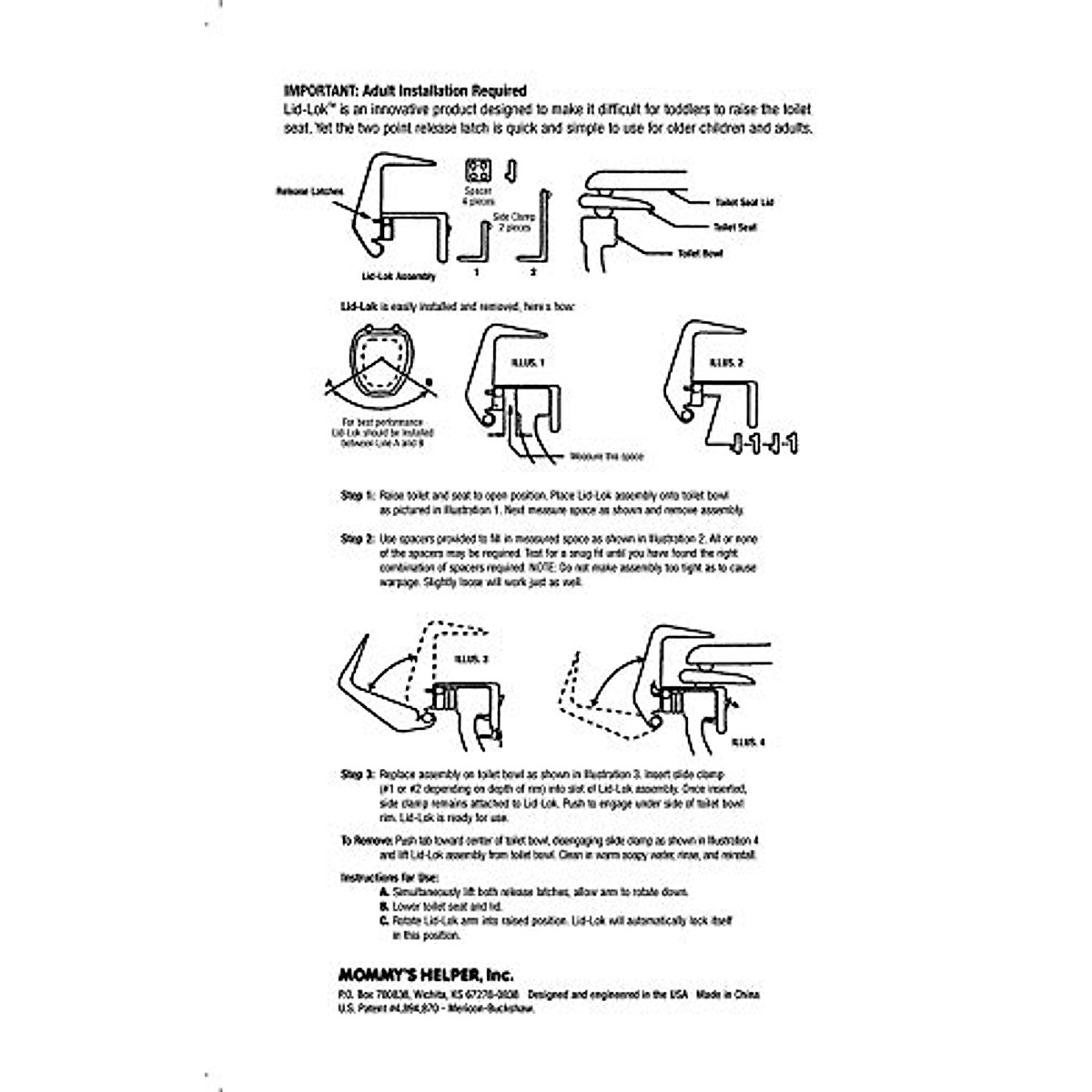 Mommy's Helper Lid-Lok Toilet Seat Safety Latch, White, 1-Pack