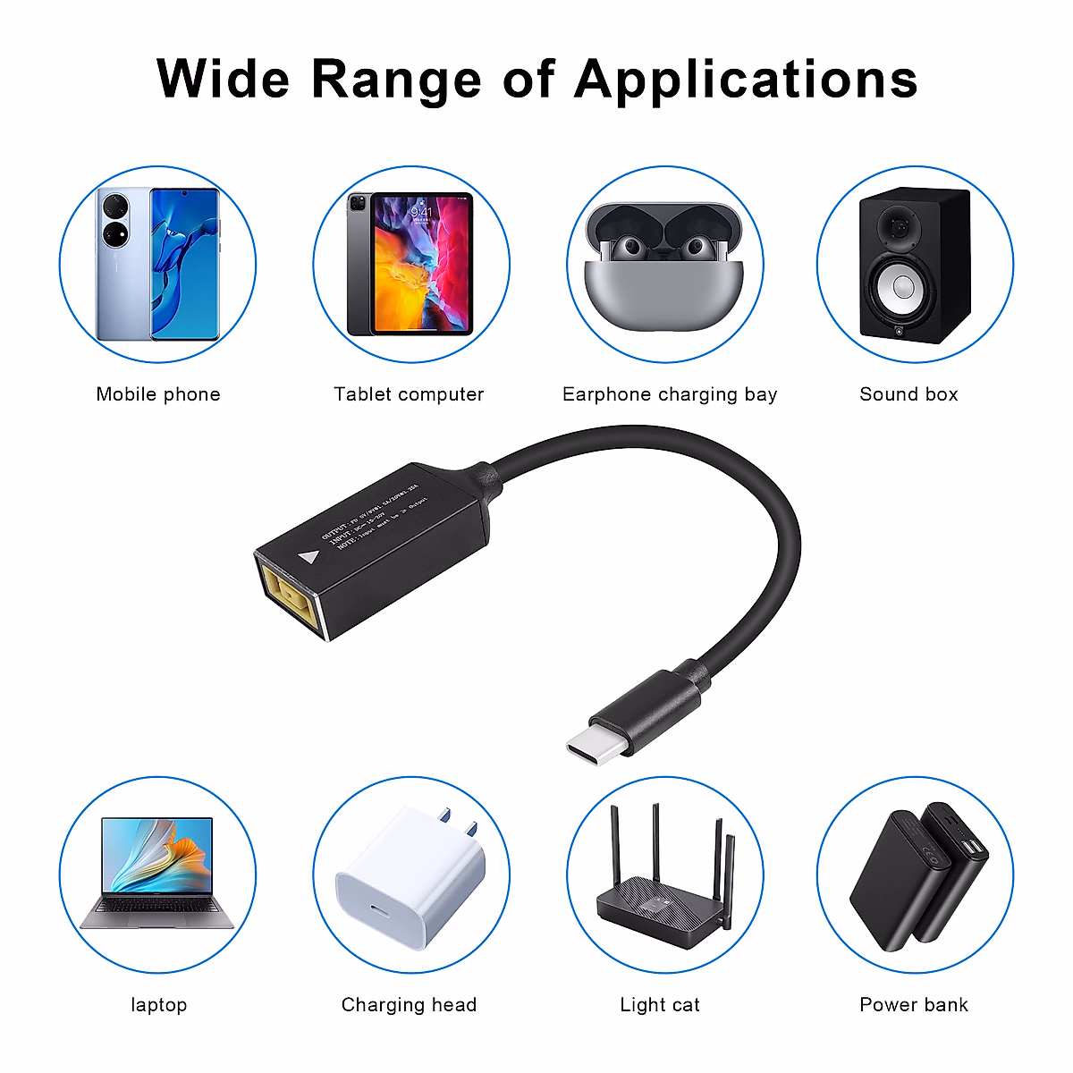 GINTOOYUN PD65W Lenovo Square Mouth to USB-C Charging Cable Lenovo Square Mouth to Type-C Charger Power Adapter Cable for Laptops,Mobile Phones,Tablets, Rechargeables,etc(7Inch)(Lenovo Square Mouth)