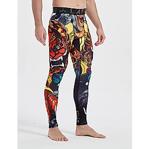 LAFROI Men's Quick Dry Cool Compression Fit Tights Leggings Waistband-YSK08 Lion Dance Size MD