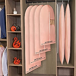 SNHTLS Hanging Garment Bags Suit Bags(Set of 10) Dust Cover Breathable Dress Bag for Closet Clothes Storage or Travel- Pink 24'' x 55''