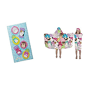 Franco Squishmallows Super Soft Cotton Bath/Pool/Beach Towel, 58 in x 28 in & Squishmallows Kids Bath/Pool/Beach Soft Cotton Terry Hooded Towel Wrap, 24 in x 50 in