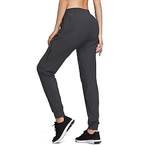 BALEAF Hiking Pants Women Joggers Workout Athletic Lightweight Running Travel Track Pants Quick Dry 2 Zipper Pockets Dark-Gray XL