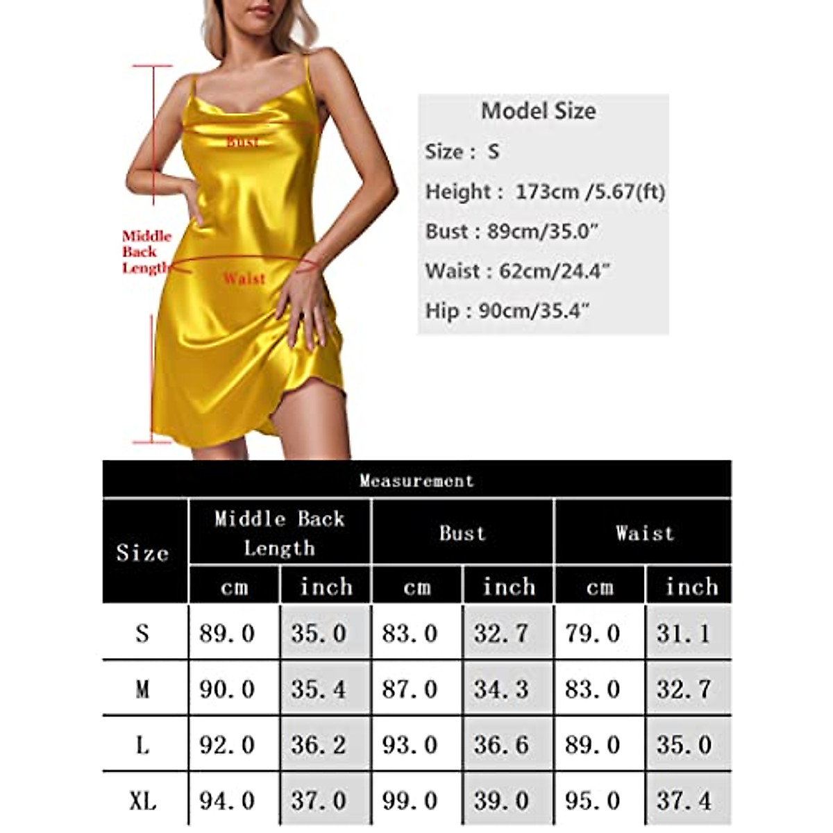 Litherday Women Sexy Lingerie Satin Nightgown Silk Chemise Mini Slips Cowl Neck Negligee Sleepwear with Adjustable Straps Navy blue X-Large