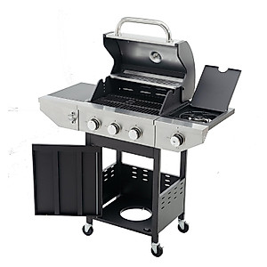 3-Burners Propane Gas Grill with Side Burner & Thermometer, 33950 BTU Output Stainless Steel Grill for Outdoor BBQ and Camping, Patio Backyard Barbecue(3 Burner+Side Burner)