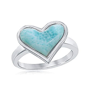 Beaux Bijoux Sterling Silver Natural Larimar Heart-Shaped Ring-8