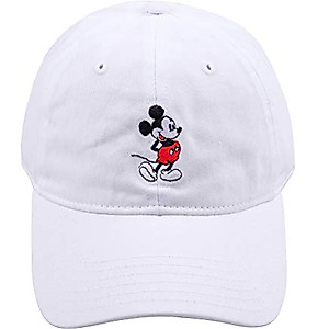 Disney Mickey Mouse Embroidered Cotton Adjustable Dad Hat with Curved Brim, White Washed, One Size