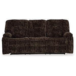 Signature Design by Ashley Soundwave Contemporary Manual Reclining Sofa with Drop Down Table, USB Ports and Cup Holders, Dark Brown