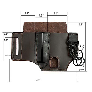 PUOSUO Multitool Sheath for Belt,EDC Letaher Multitool Sheath,Leather Flashlight Holster,Handmade 3 Pockets Organizer Sheath for Tactical pens,Tools, Leather EDC Pocket Organizer (Deep Brown)