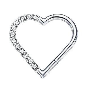 VOJO 16G G23 Titanium Daith Piercing Jewelry Heart Clicker Cartilage Tragus Earring for Women (8mm,For Right Ear Silver)
