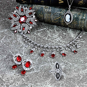 Vintage Estate Style Black Mother of Pearl Shell White Carved Victorian Lady Portrait Cameo Pendant Necklace For Women Marcasite Frame Oxidized .925 Sterling Silver