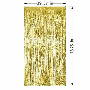 3 Pack Foil Curtains Metallic Foil Fringe Curtain for Birthday Party Photo Backdrop Wedding Event Decor (Gold)