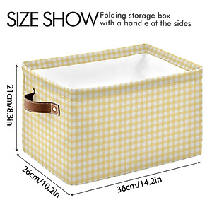 Storage Bin 2PCS Yellow Gingham Fabric Storage Baskets for Organizing Closet Shelf Nursery Toy Clothes Organizer with Handles