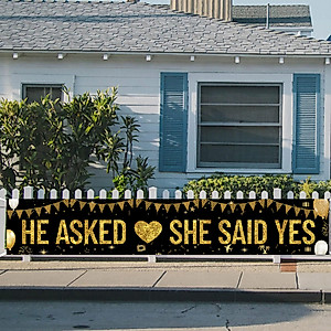 Engagement Party Decorations Black and Gold He Asked She Said Yes Decorations Sign Wedding Engagement Banner