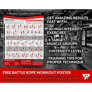 Pro Battle Ropes with Anchor Strap Kit and Exercise Poster – Upgraded Durable Protective Sleeve – 100% Poly Dacron Heavy Battle Rope for Strength Training, Cardio Fitness, CrossFit Rope (1.5” x 30 ft)