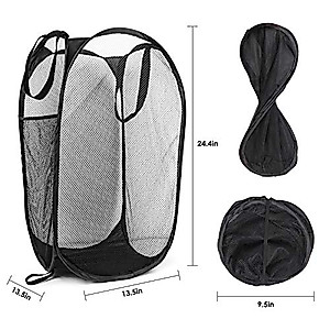 Pop-up Laundry Hamper, Folding Mesh Laundry Basket with Durable Handles, Collapsible Clothes Hampers for Kids Room, College Dorm, Travel