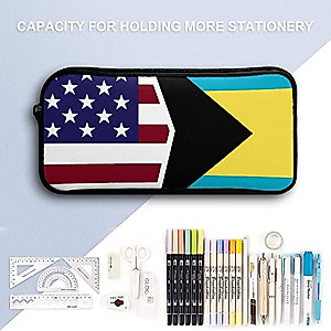 American and Bahamas Flag Pencil Case Stationery Pen Pouch Portable Makeup Storage Bag Organizer Gift